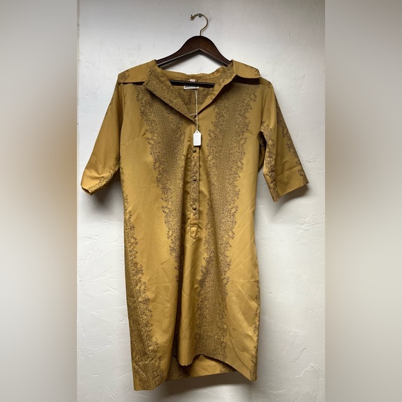 Lady Bayard | Dresses | Lady Bayard Mustard Dress With Black Designs ...